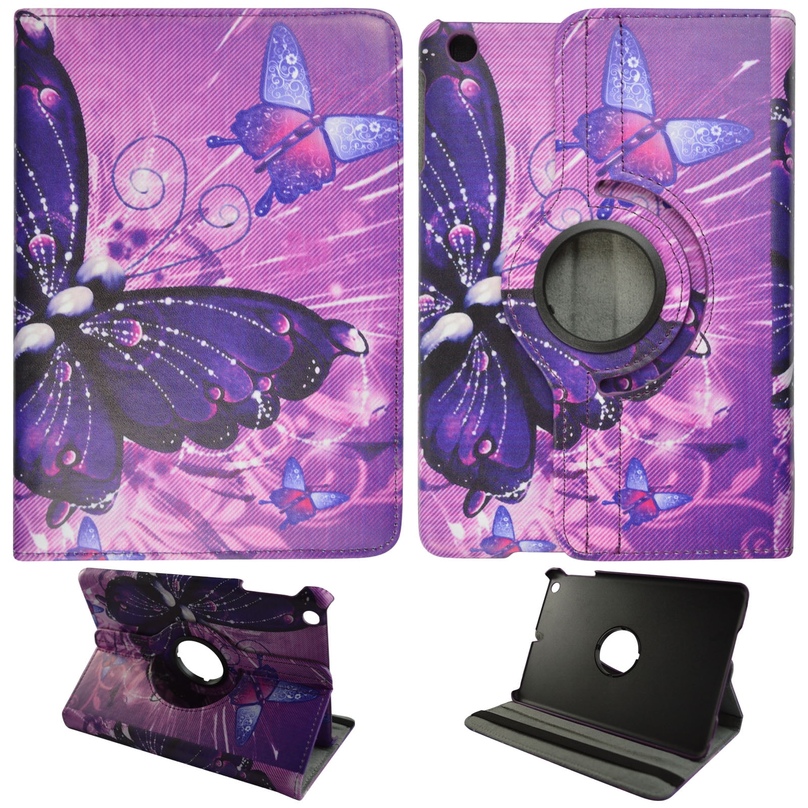 Multi Purple Butterfly ipad Mini PU Leather Folding Tablet 360 Rotating ...