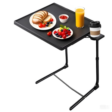 Set of 4 Oak Finish Solid Wood TV Dinner Tray Tables for Eating and ...