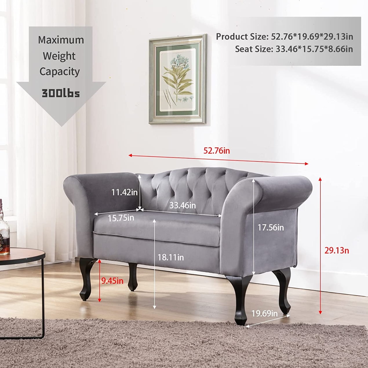 Loveseat Sofa,53" Accent Sofa,2-Seater Mid Century Sofa with Solid Wood ...