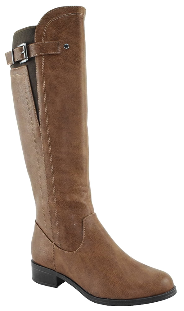 Encina-S Camel Tan Soda Women Buckled Flat Riding Boots Side Zipper ...