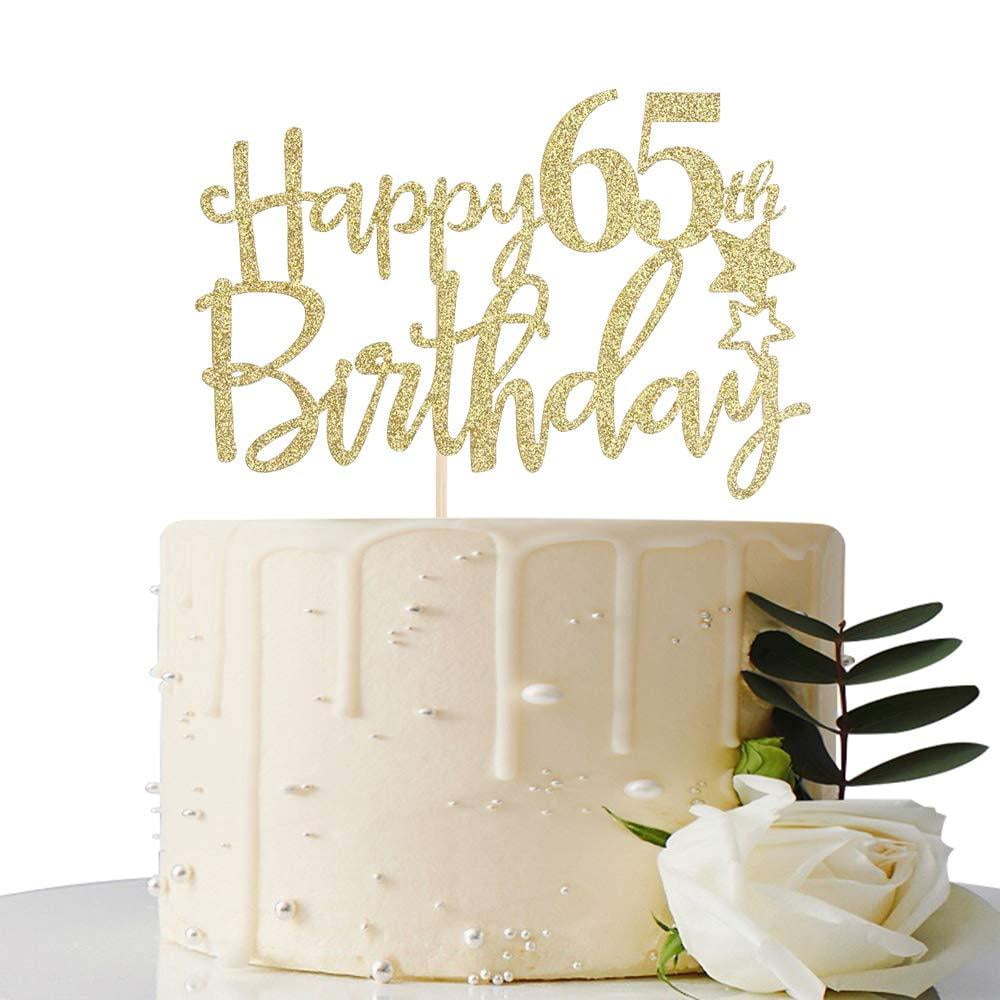 Gold Glitter Happy 65th Birthday Cake Topper,Hello 65, Cheers to 65 ...