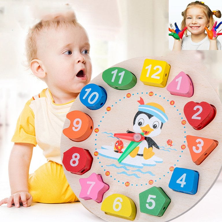 CNKOO Wooden Shape Sorting Clock Toys, Teaching Time Clock Shape ...