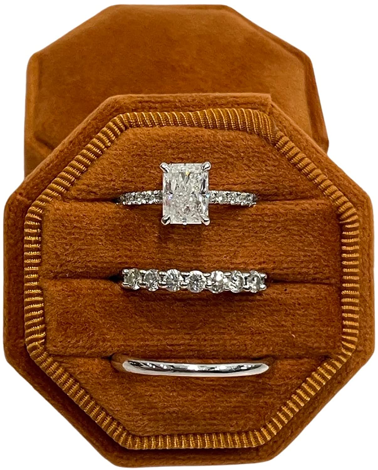 Velvet Treasures Engagement Ring Box - Vintage 3 Slot Octagon Jewelry ...