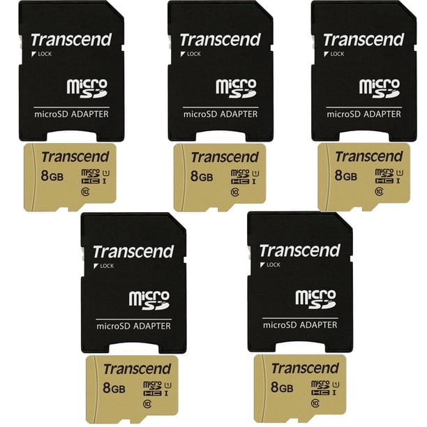 5 Packs Transcend 8GB UHS-1 Class 10 micro SD 500S Read up to 95MB/s ...