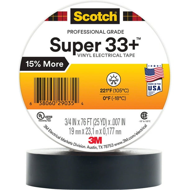3M Scotch Electrical Tape #33 3/4" x 76' Black - Walmart.com