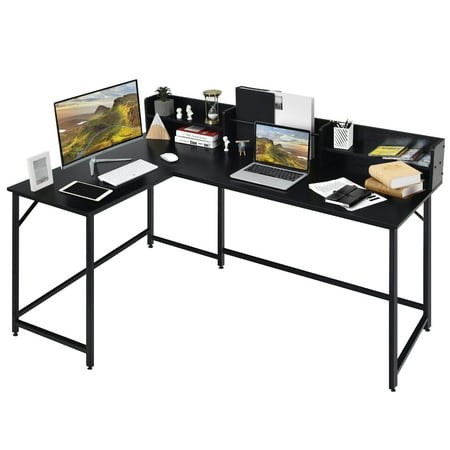 Giantex L-shaped Computer Desk w/Hutch, Space-saving Corner Computer ...