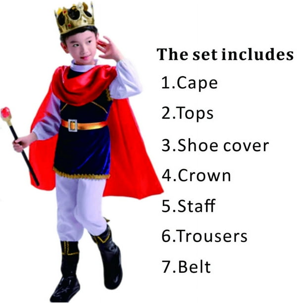 Disfraz de rey de carnaval para niños, 7 piezas, príncipe real medieval ...