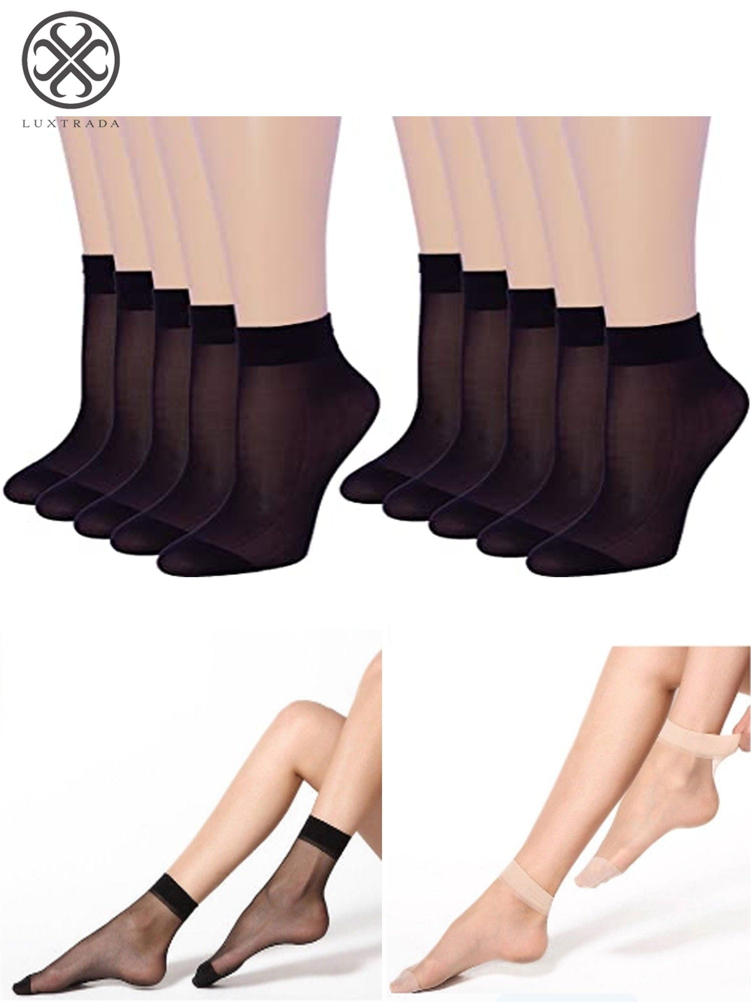 Luxtrada 10 Pairs Women Nylon Elastic Short Ankle Sheer Stockings Silk ...