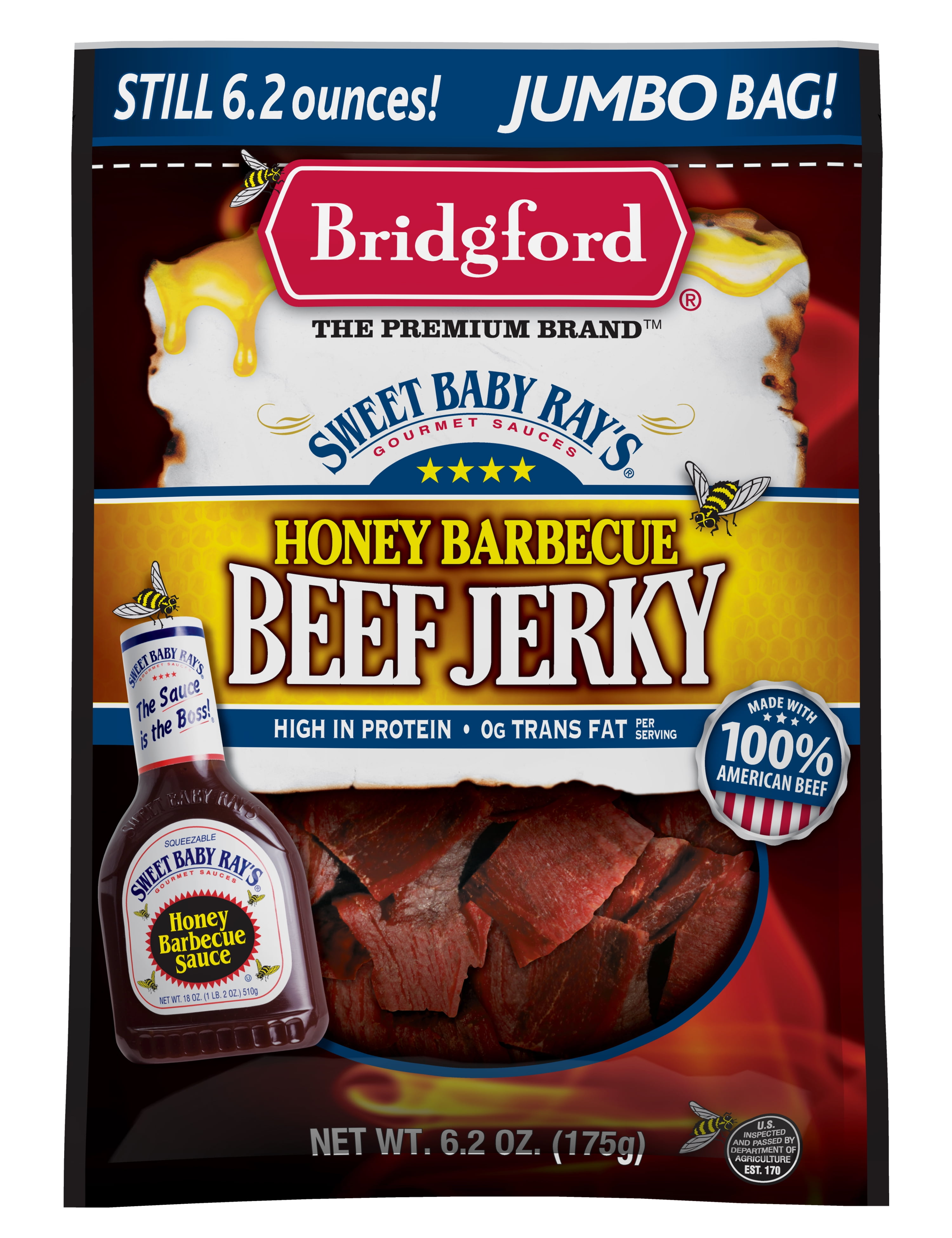 Bridgford Sweet Baby Ray's Honey Barbecue Beef Jerky Jumbo Bag, 6.2 Oz ... Bridgford Sweet Baby Ray's Honey Barbecue Beef Jerky Jumbo Bag, 6.2 Oz ...