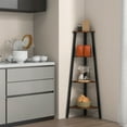 Costway 4-Tier Corner Shelf Metal Storage Rack Bookshelf WoodBlack ...