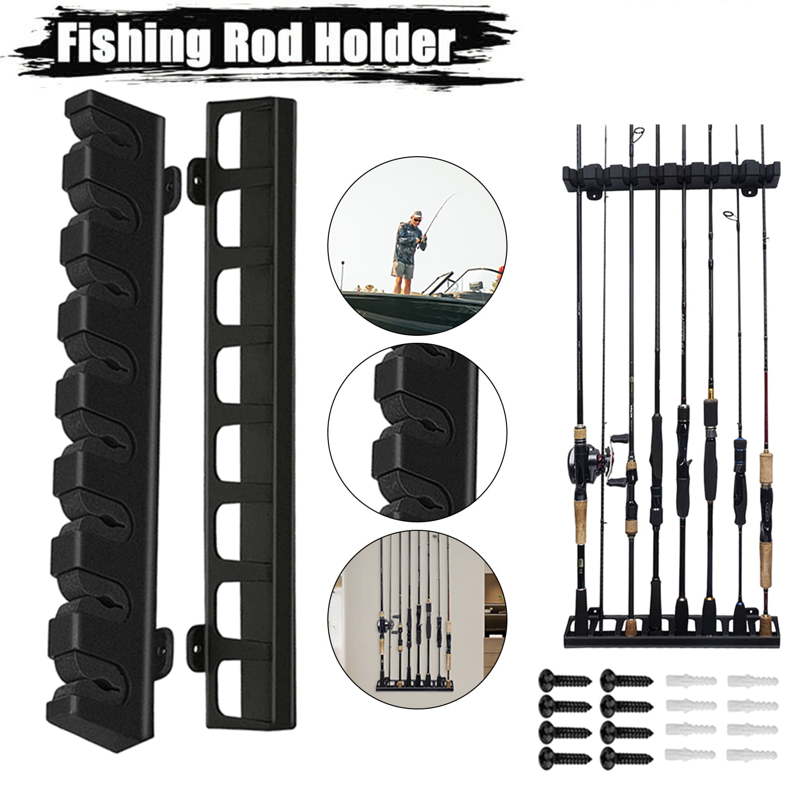 eYotto 8 Fishing Rod Holder Vertical Fishing Rod Rack Wall Mount for ...