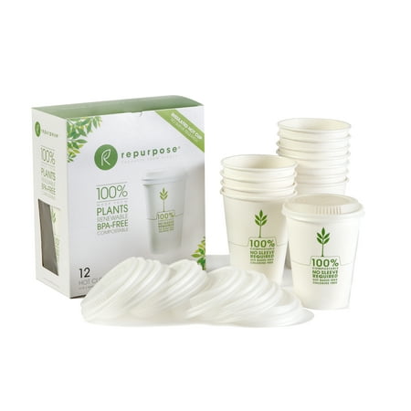 Repurpose 100% Compostable Plant Based Insulated Cups with Lids and ...