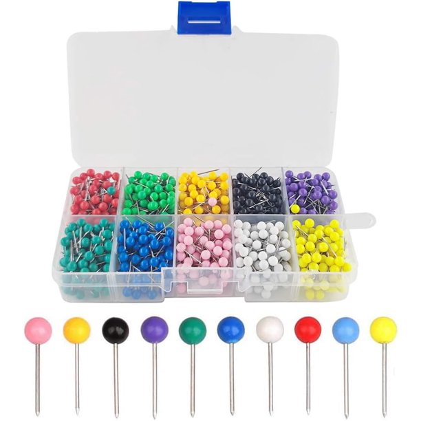 1000 Pieces Tacks, Round Head Pins, Map Pins, Tacks, with Steel Tip and ...