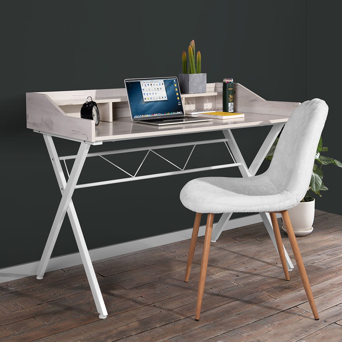 JINS&VICO Modern Home Office 43.3" Computer Desk With 3 Open Cubbies ...