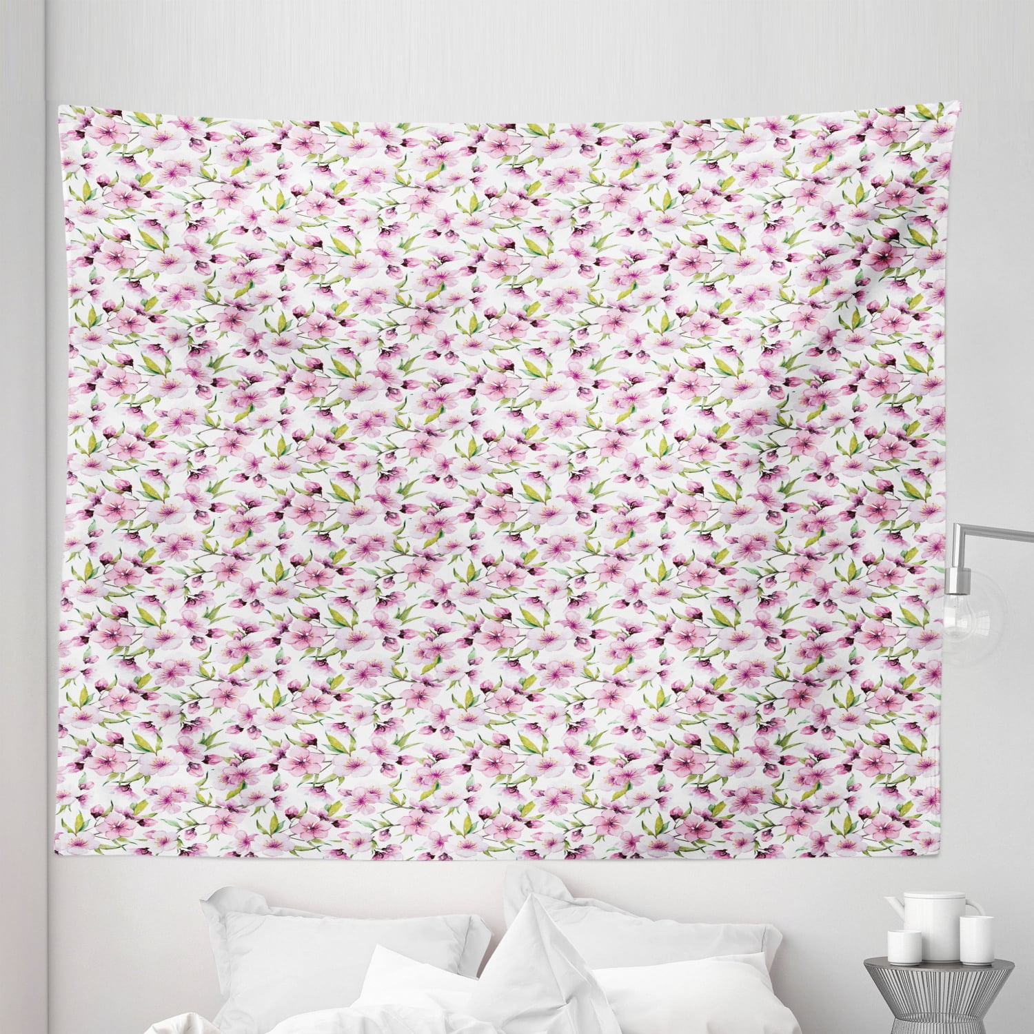 Spring Tapestry, Aquarelle Spring Season Flowers in Pink Shades Birth ...