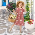 Draw Red Cherry Bow with Daisy Flower Short Sleeve Dress A-Line Cute ...