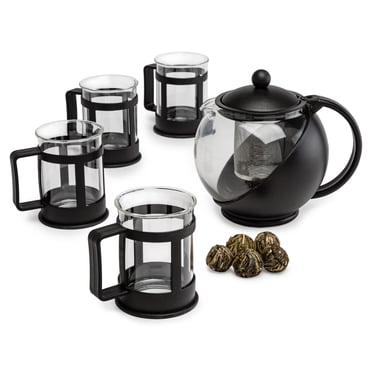Primula Half Moon Glass Teapot, Tea, and Infuser, 40 fl oz., Black ...
