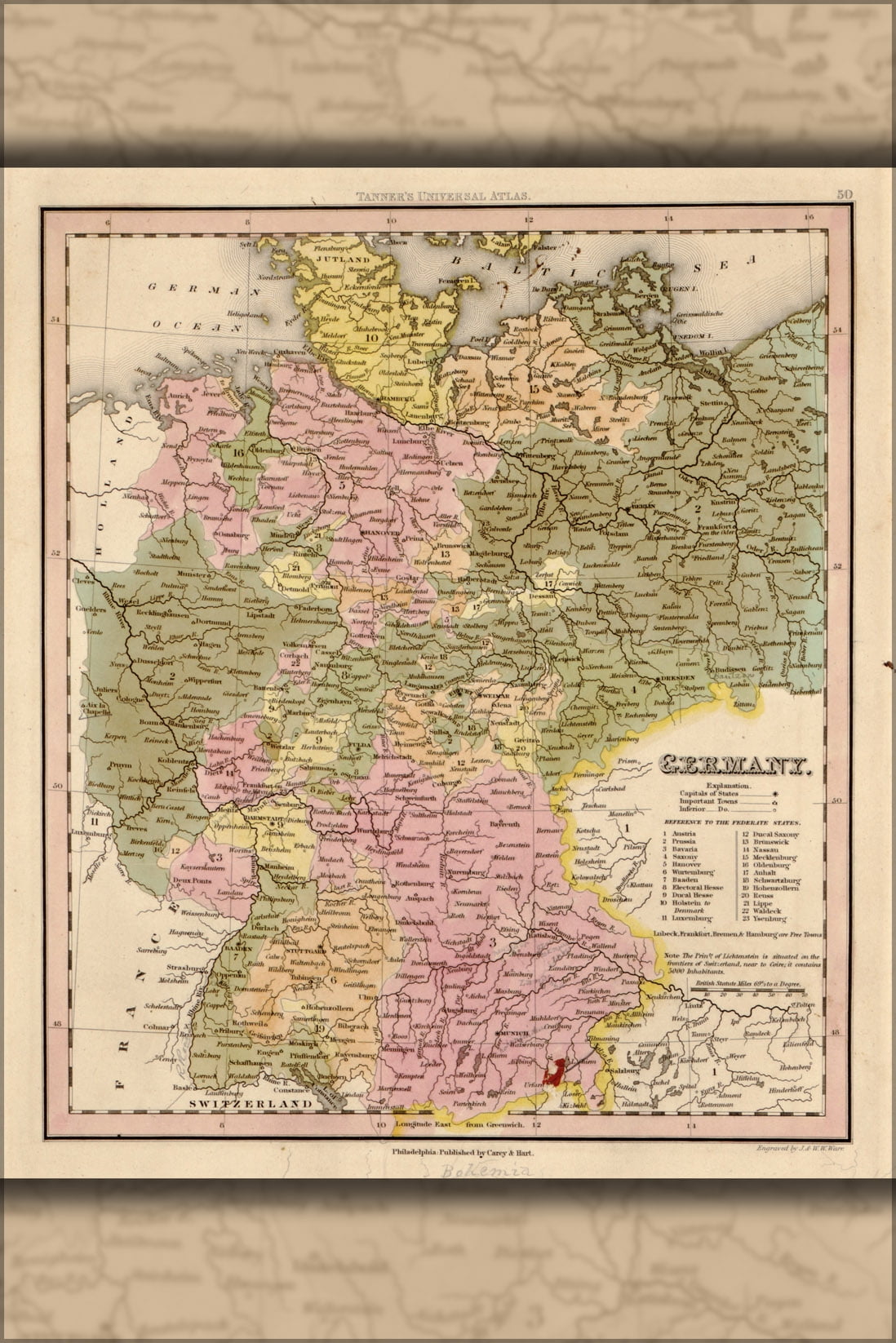 24"x36" Gallery Poster, map of Germany 1844 - Walmart.com