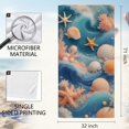 Boho beach towel seashells and starfish on a blue background beach ...