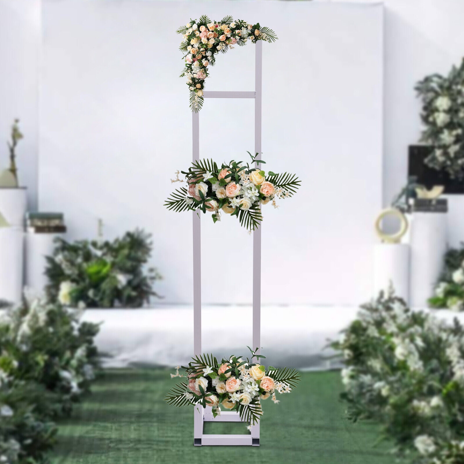 White Wedding Arch Backdrop Stand Party Arch Ceremony Square Balloon ...