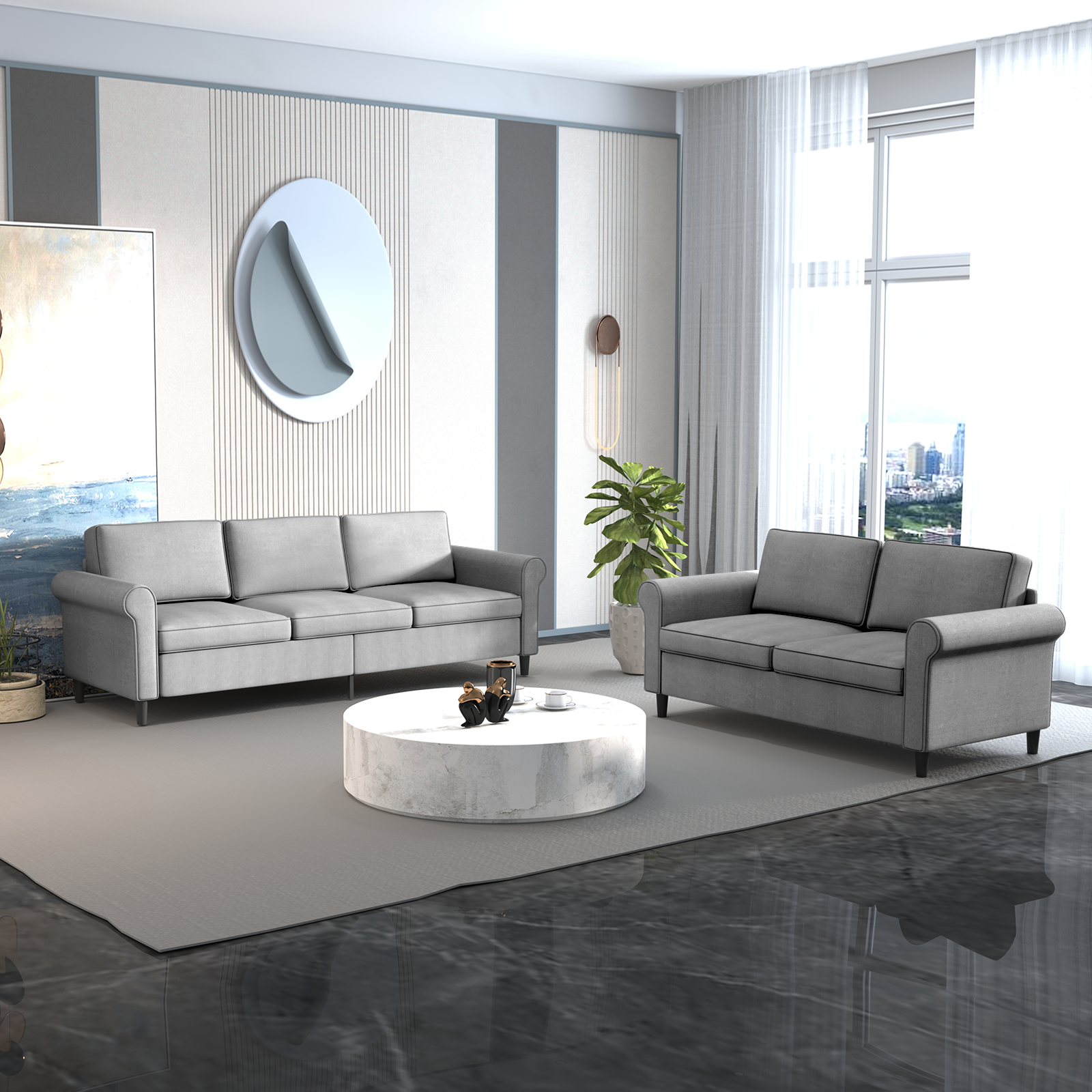 Mjkone Soft Fabric Couches Set for Living Room, Including Three Seat ...