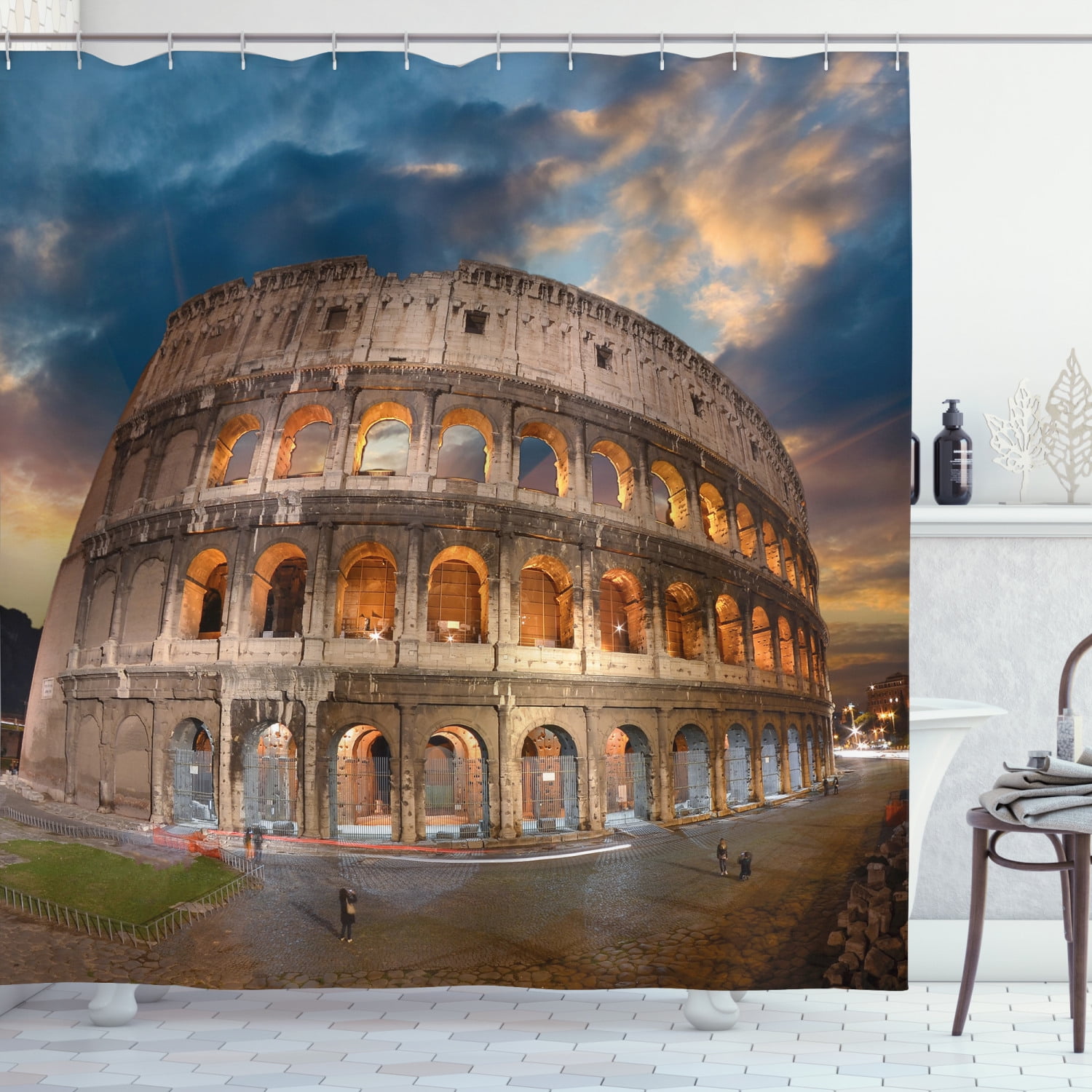Ambesonne Italian Shower Curtain, Colosseum at Sunset, 69"Wx75"L, Blue ...