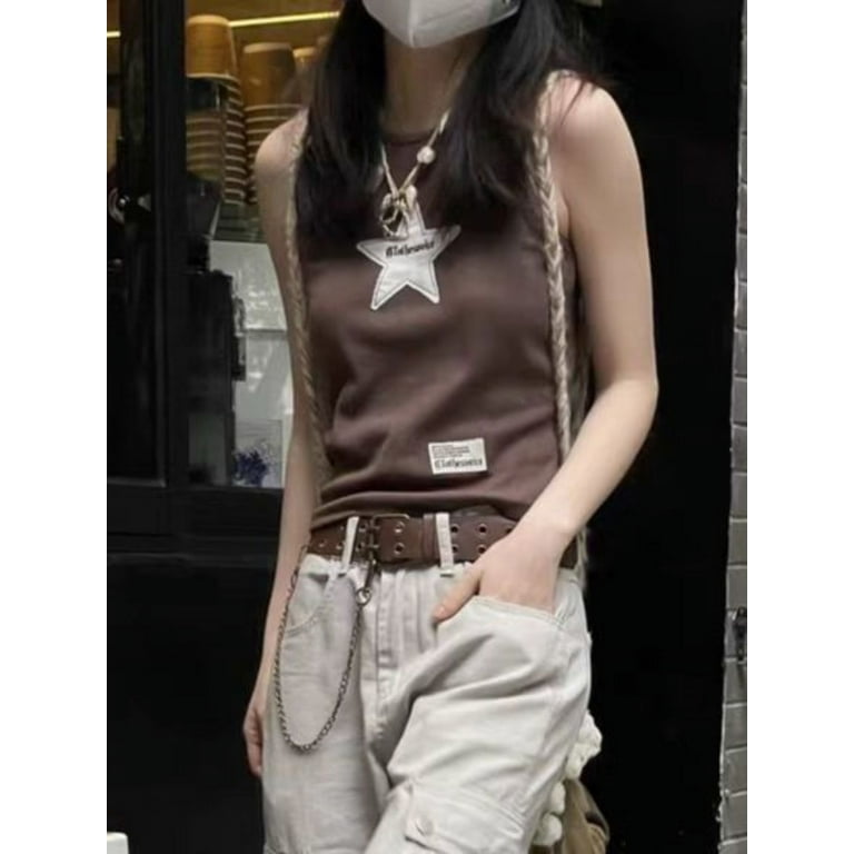 Y2k Aesthetics Tank Tops 2000s Harajuku Star Print Goth Y2k Aesthetics Tank Tops 2000s Harajuku Star Print Goth