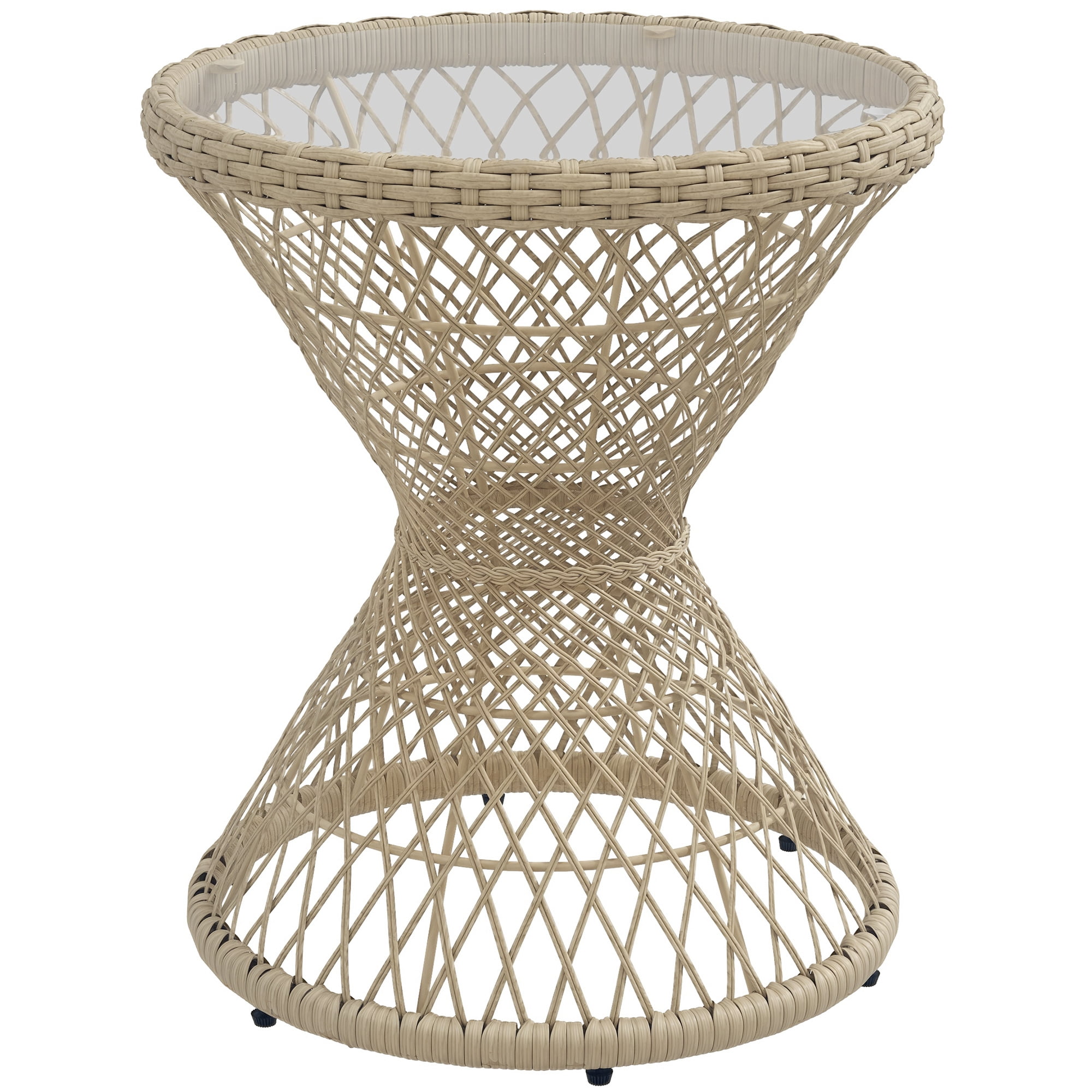 Outsunny Wicker Outdoor Coffee Table, Drum Outdoor Patio Table, Light ...