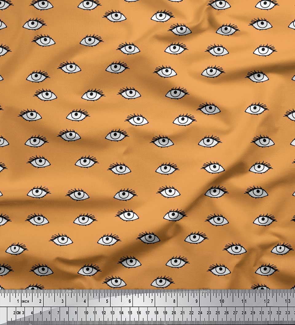 Soimoi Orange Velvet Fabric Eyes Face Print Fabric by the Yard 58 Inch ...