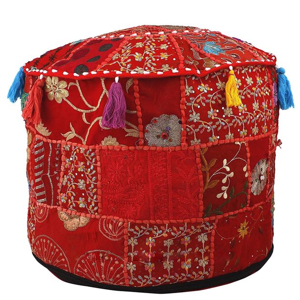 Aakriti Indian Pouf Footstool With Embroidery Ottoman With Ethnic Decor ...
