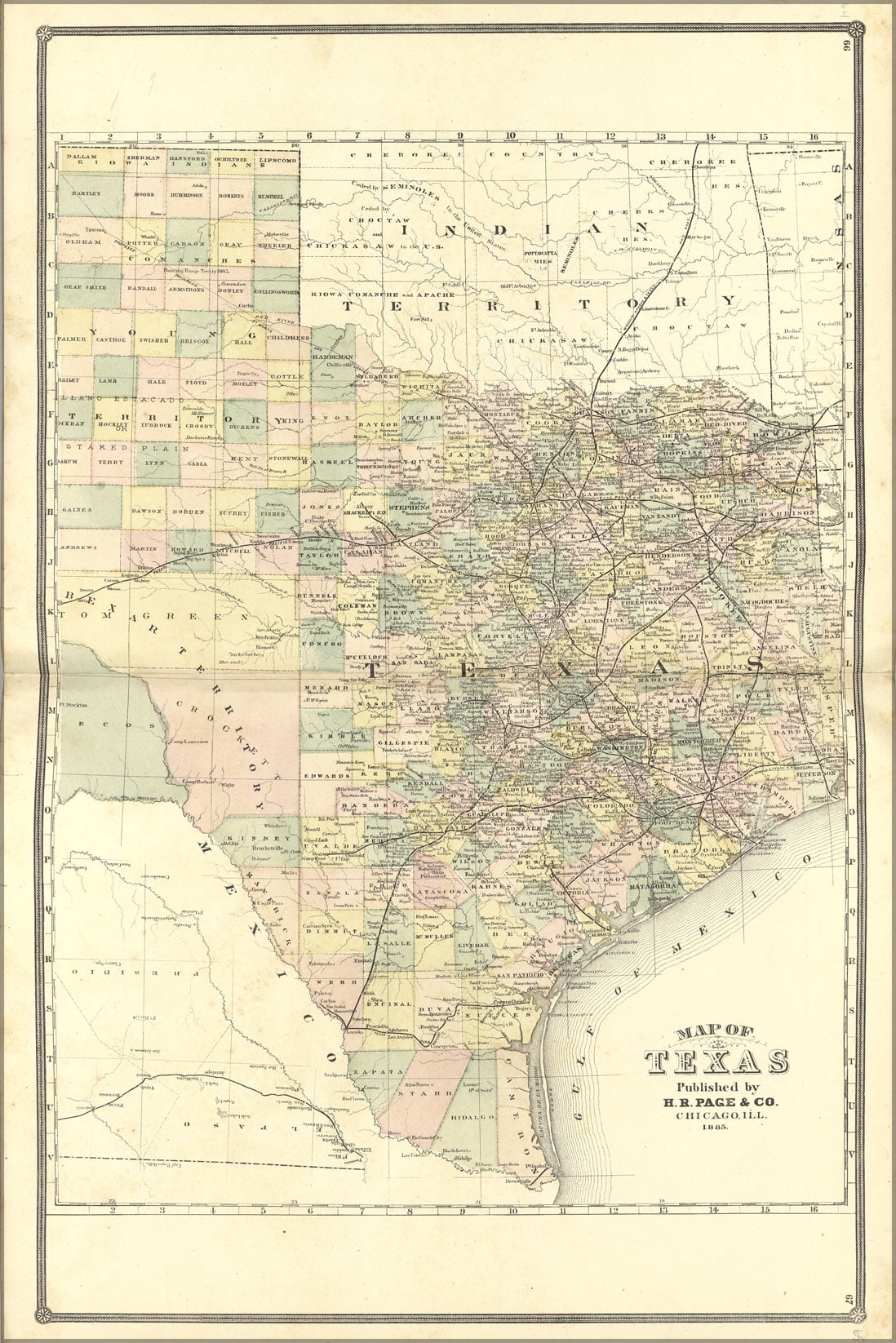 24"x36" Gallery Poster, Map of Texas 1885 - Walmart.com