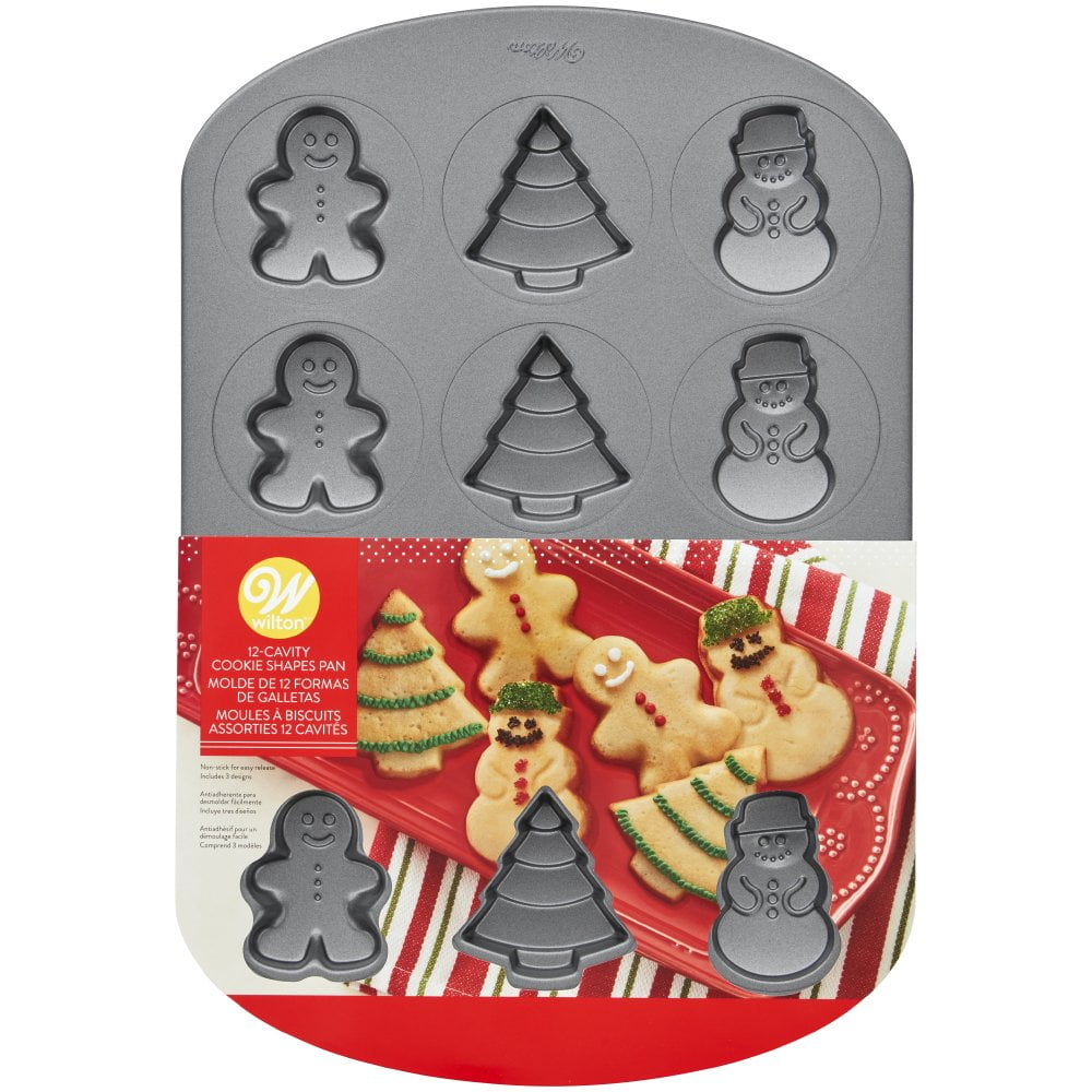 Wilton Non-Stick Christmas Cookie Shapes Pan, 12-Cavity Gingerbread Man ...