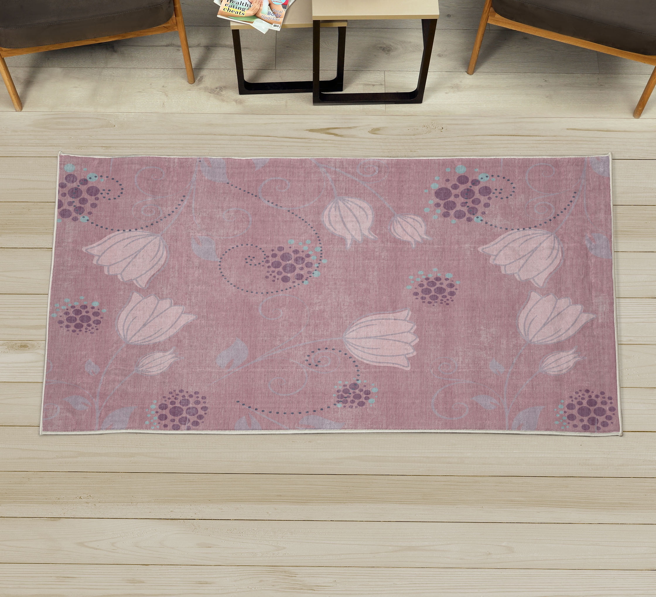 Floral Decorative Rug, Dutch Tulip Ottoman Flowers with Leaves Natural ...
