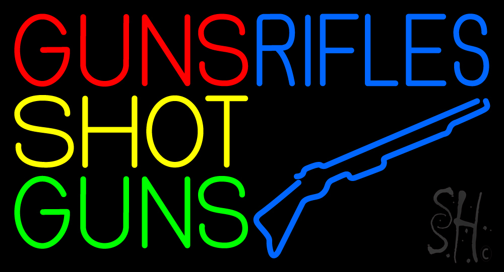 Guns Shot Guns Rifles LED Neon Sign 13 x 24 - inches, Black Square Cut ...