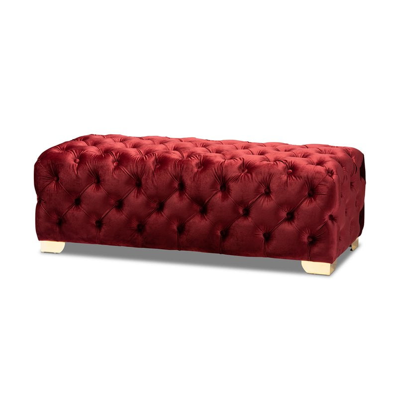 Bowery Hill Modern Tufted Velvet Ottoman in Burgundy and Gold - Walmart.com