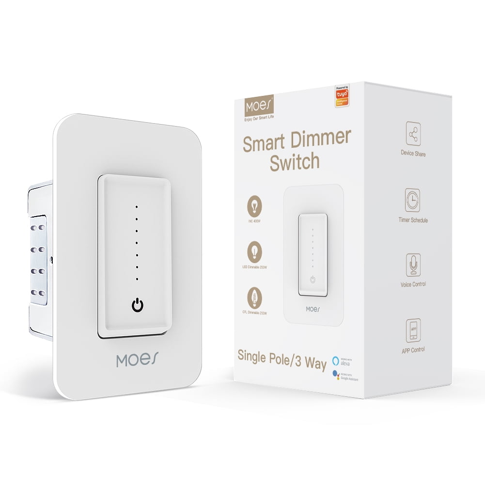 Moes Smart Dimmer Switch, 2.4Ghz WiFi Light Switch, Single Pole, White ...