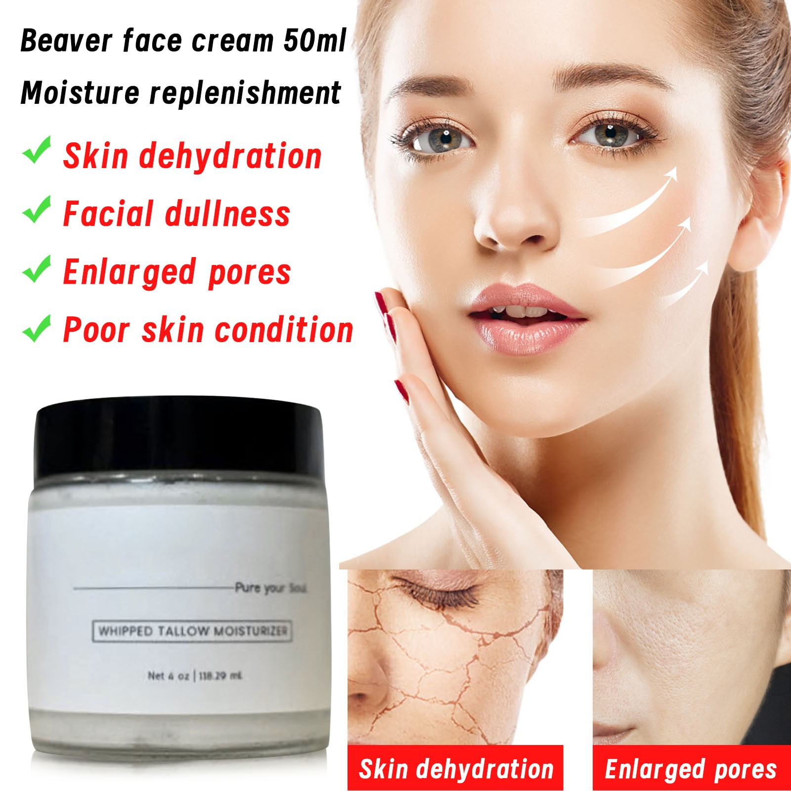Beef Tallow for Skin 4 OZ, Natural Unscented Tallow and Honey Balm ...