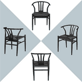 Alden Design Set of 4 Mid-Century Weave Dining Chairs with Solid Metal ...