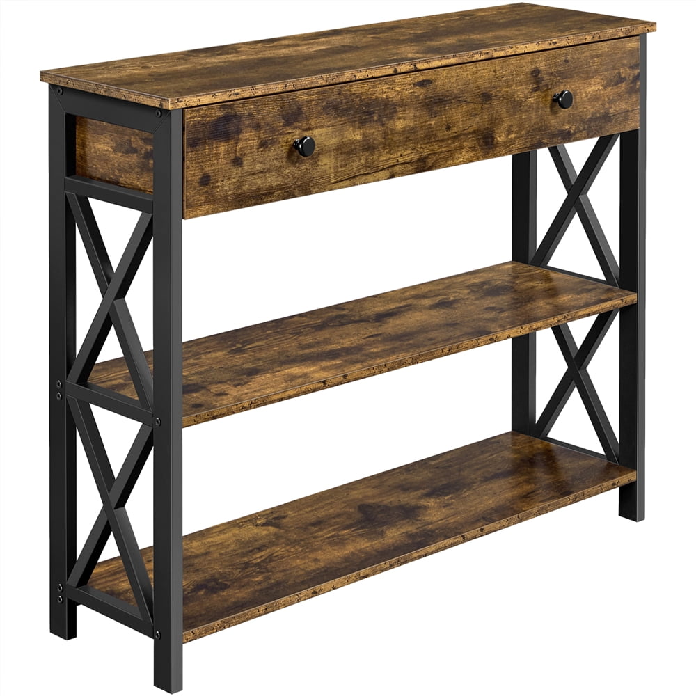 Yaheetech 2-Tier X-Design Console Table for Living Room, Rustic Brown ...