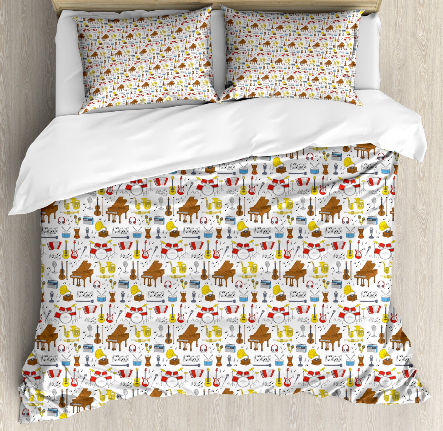 Jazz Music Duvet Cover Set Queen Size, Musical Instruments Pattern with ...