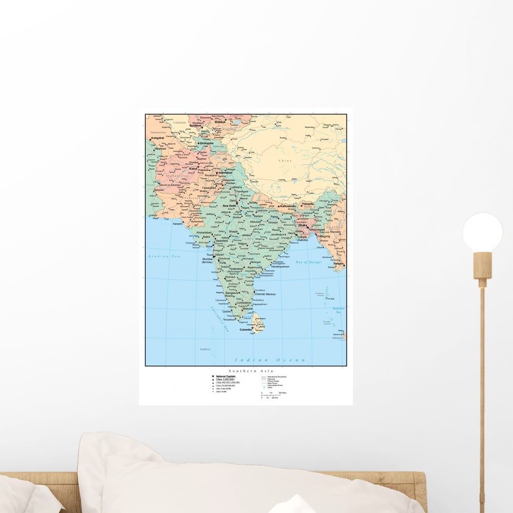 Map India Wall Mural Decal Sticker, Wallmonkeys Peel & Stick Vinyl ...