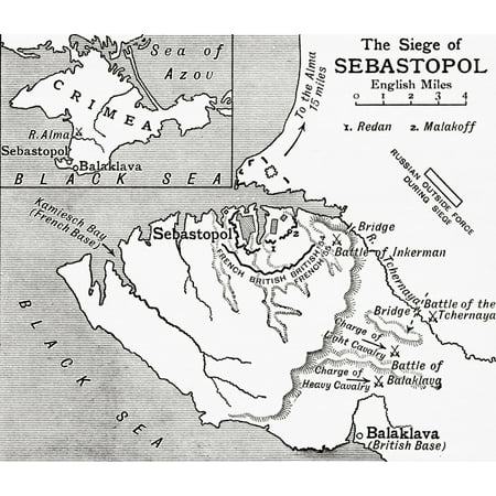 Map Of The Siege Of Sevastopol During The Crimean War, 1854 To 1855 ...