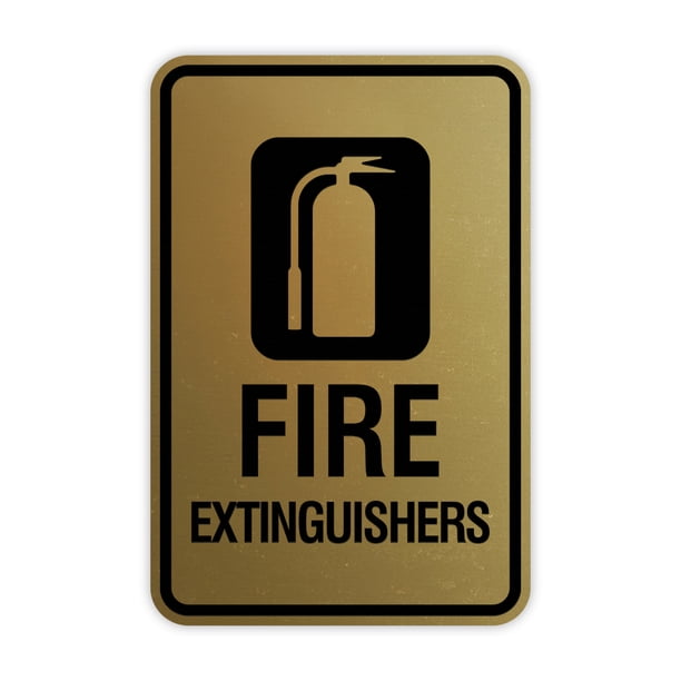 Signs ByLITA Portrait Round Fire Extinguishers Sign (Brushed Gold ...