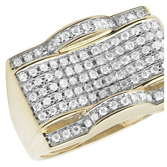 10K Yellow Gold Flower Cluster XL 3D Real Diamond Pinky Ring 10.15CT ...