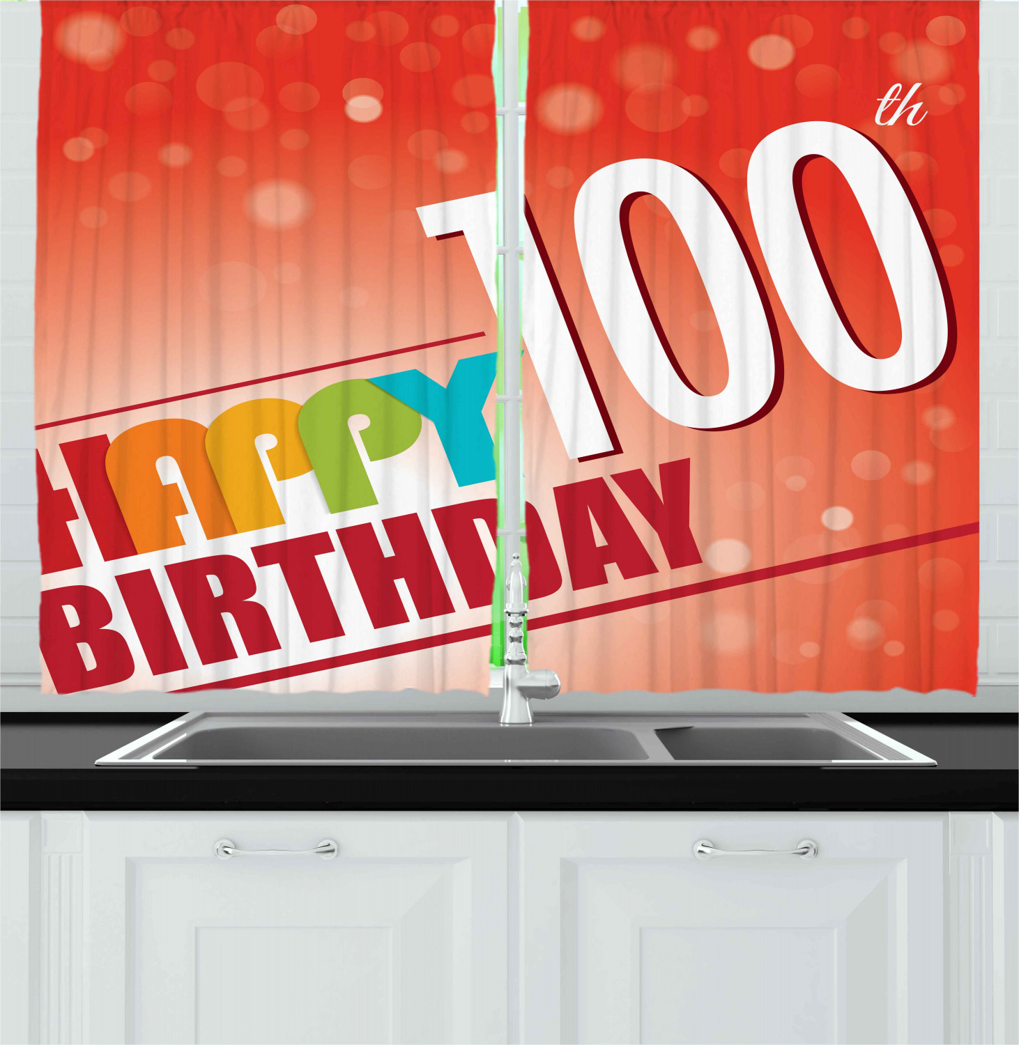 100th Birthday Curtains 2 Panels Set, Red Vermilion Abstract Backdrop ...