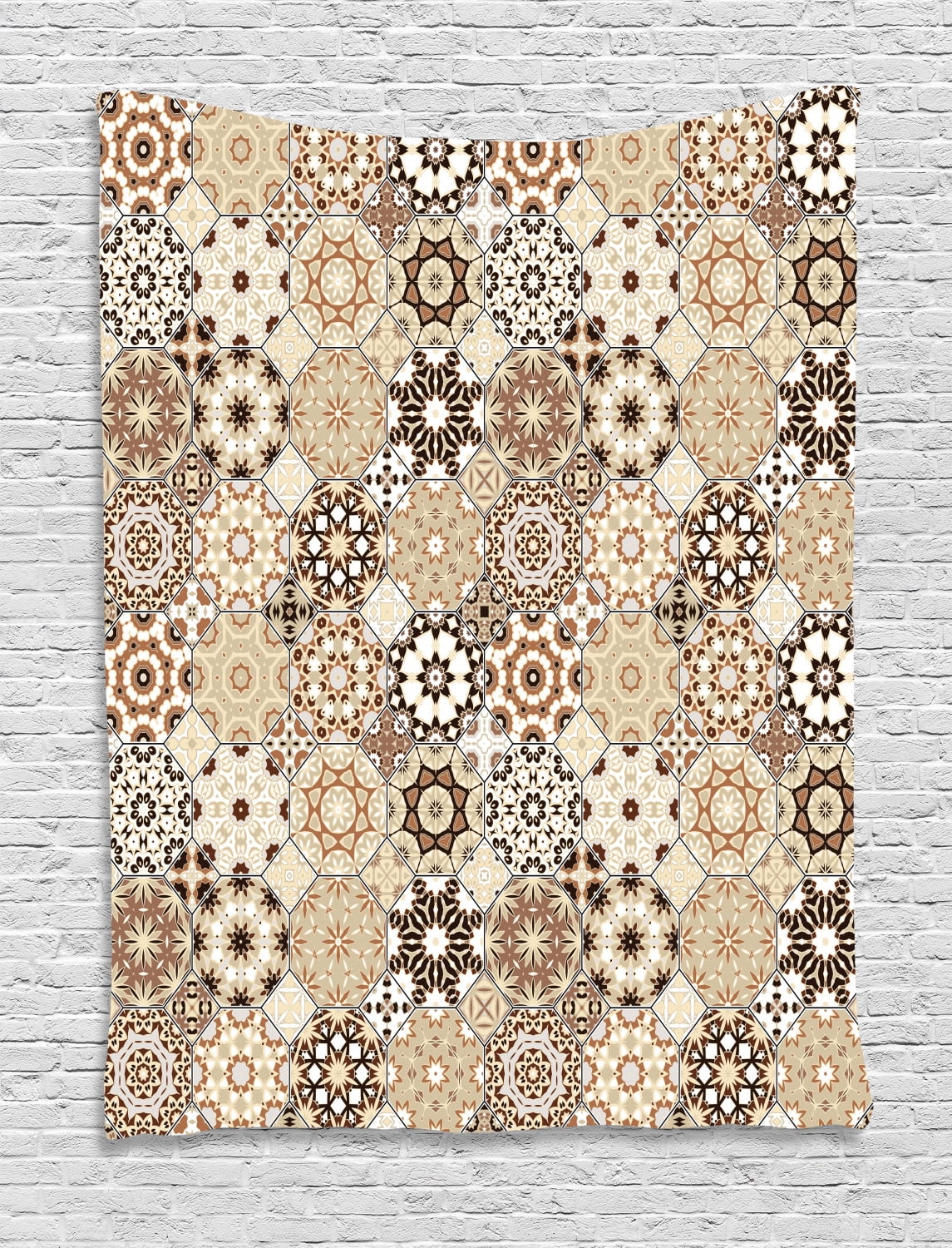 Eastern Tapestry, Octagonal and Square Ornaments Retro Colored Old Fashioned Tile, Wall Hanging ...