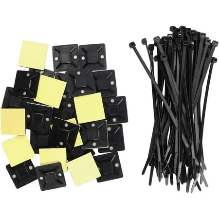 100 Pieces Adhesive Cable Tie Bases, 25*25mm, Self Adhesive Cable Ties ...