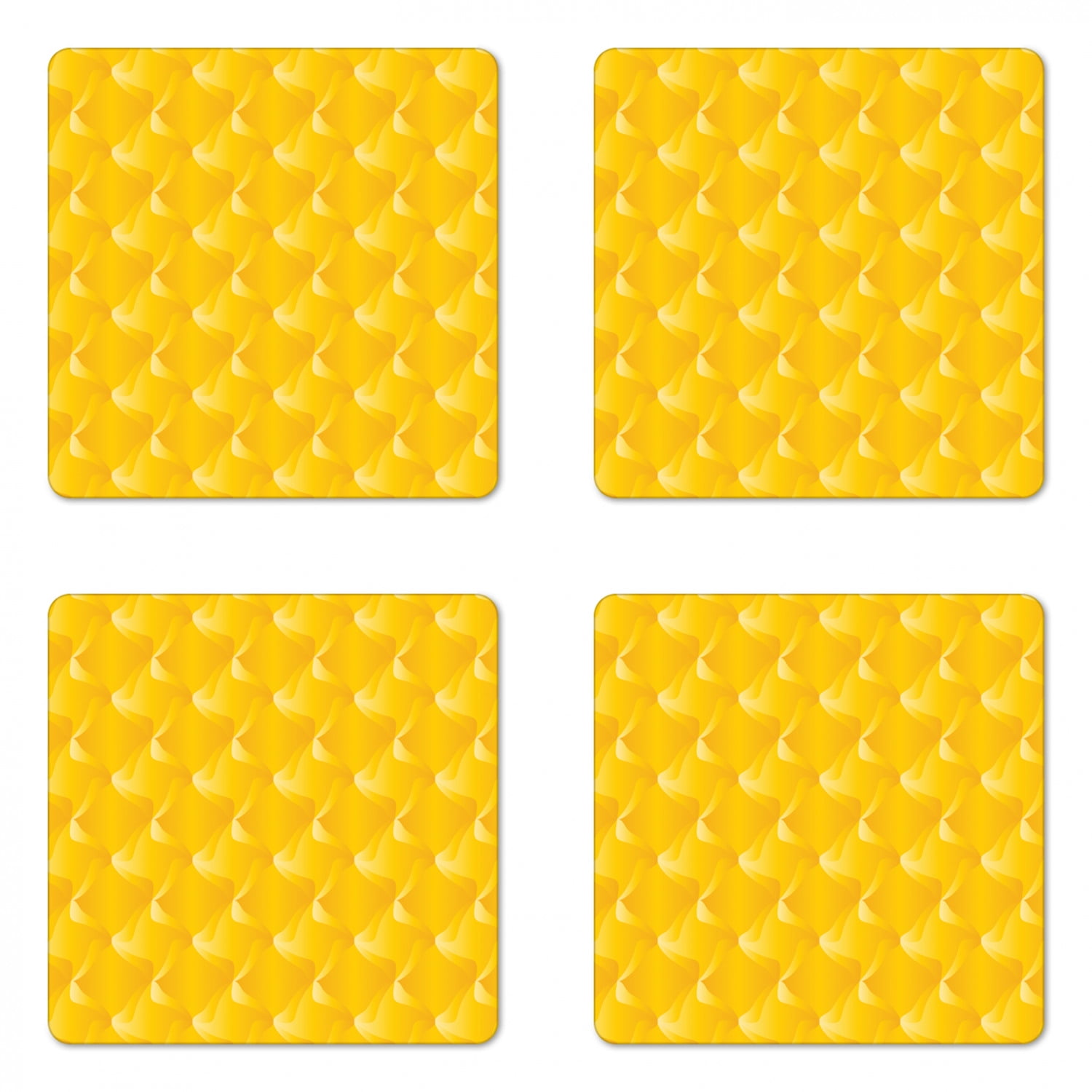 Yellow Coaster Set of 4, Abstract Design Shaded Curving Lines and ...