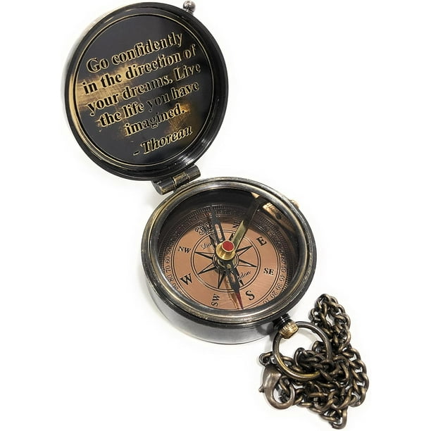 Pocket Compass - Inspirational Quotes Engraved Thoreau's Go Confidently ...