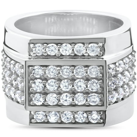 2 ct HUGE Mens Diamond 15MM Wide High Polished Flashy Bling Ring White ...